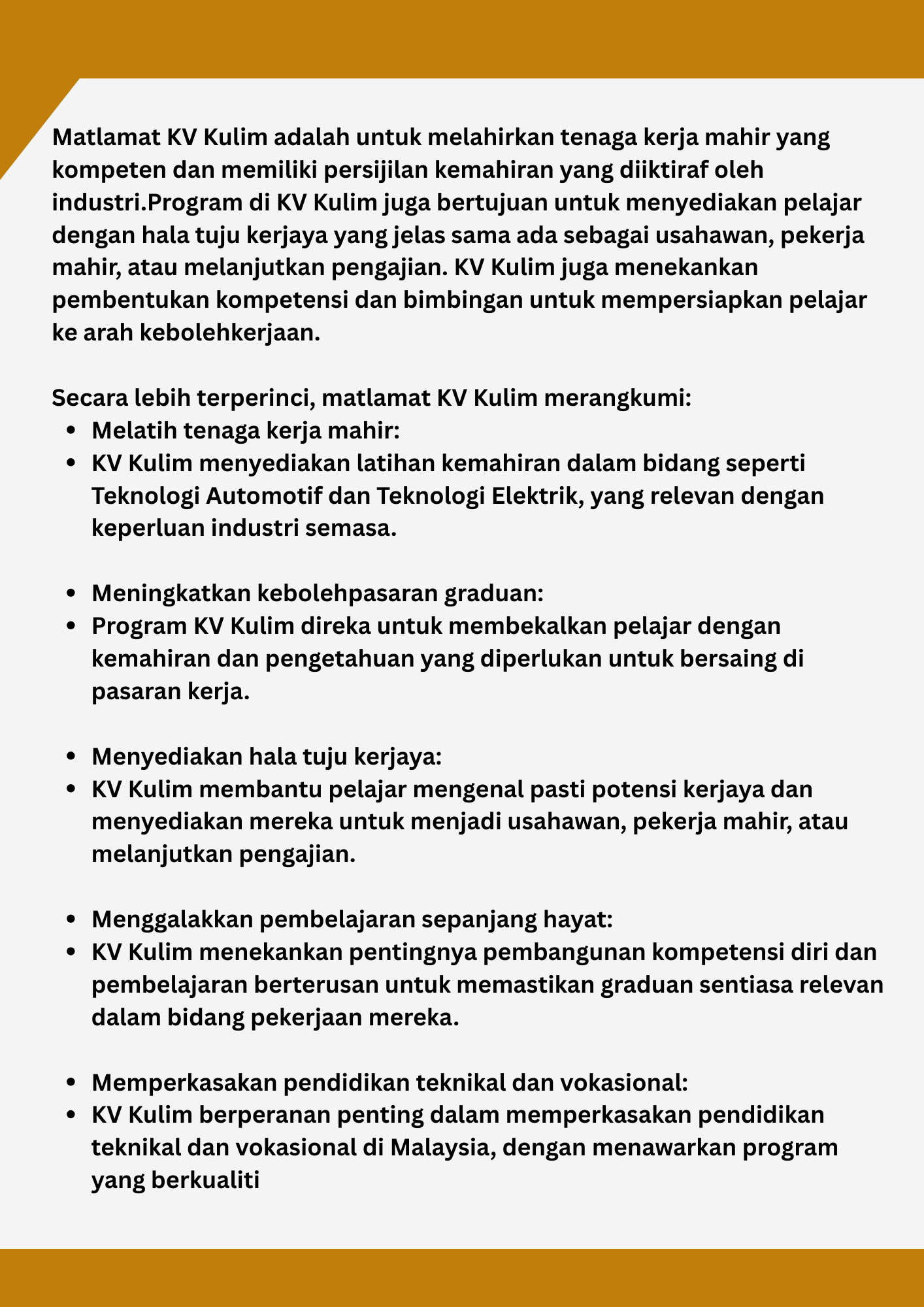 Matlamat KV Kulim - KOLEJ VOKASIONAL KULIM